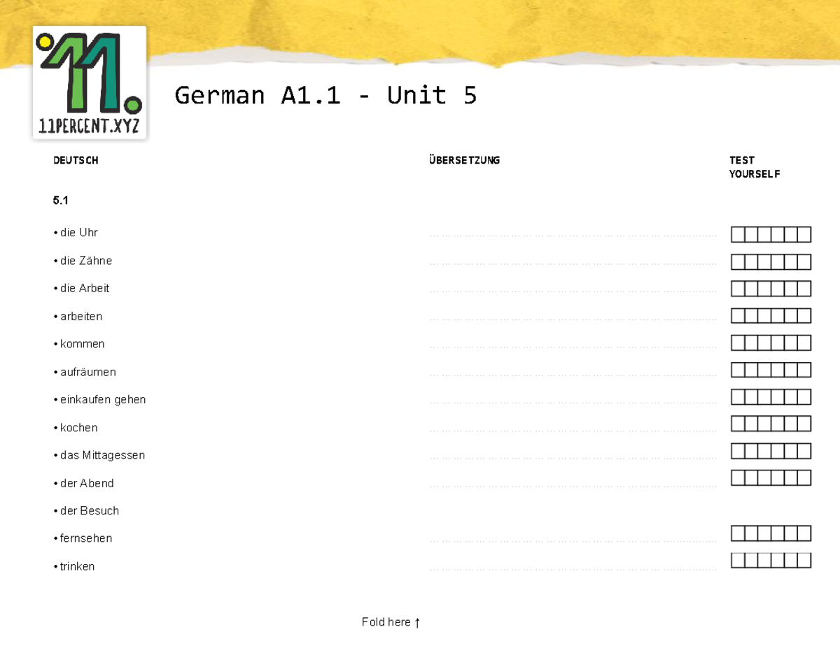 German A1.1 Unit 5 Study Notes: Vocabulary & Phrases - Studocu