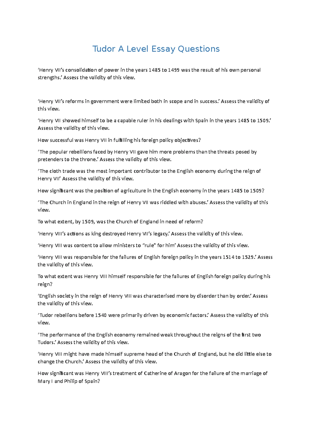 EDEXCEL A Level History Paper 3: Tudor Rebellion & Disorder Notes - Studocu