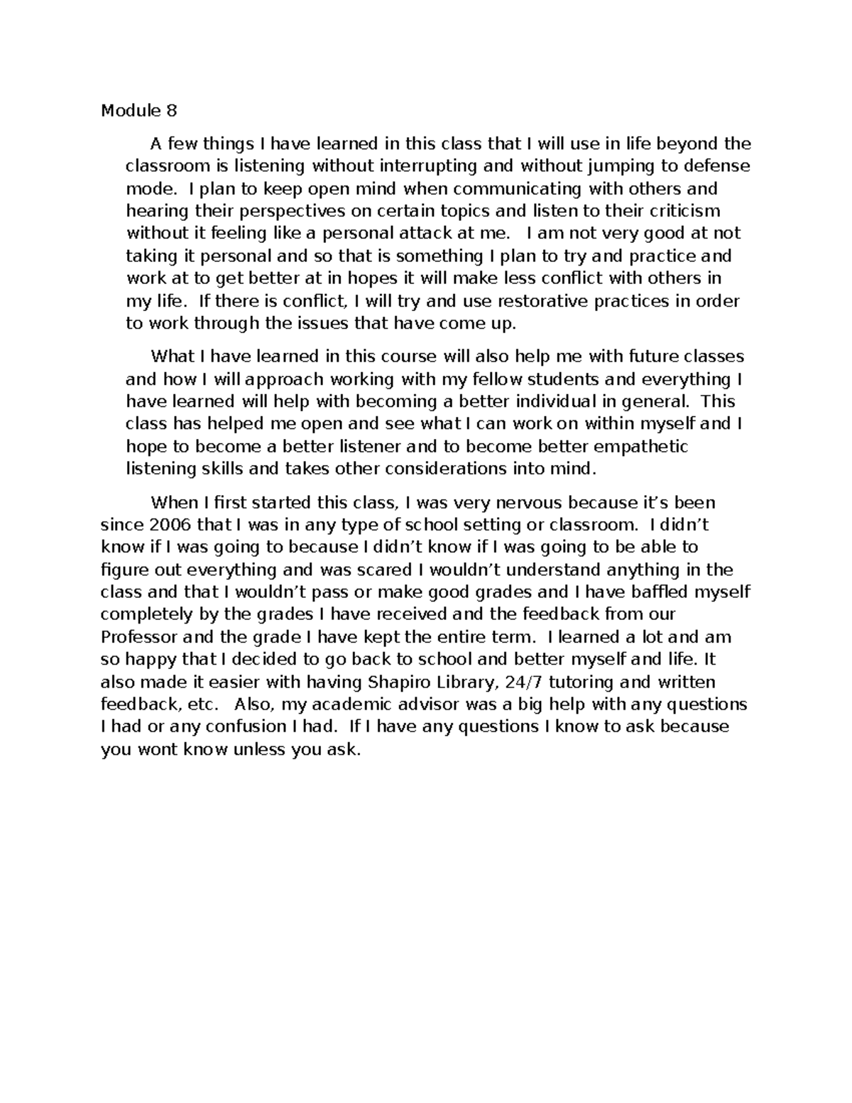 Module 8 Reflection: Key Life Lessons from IDS 105 - Studocu