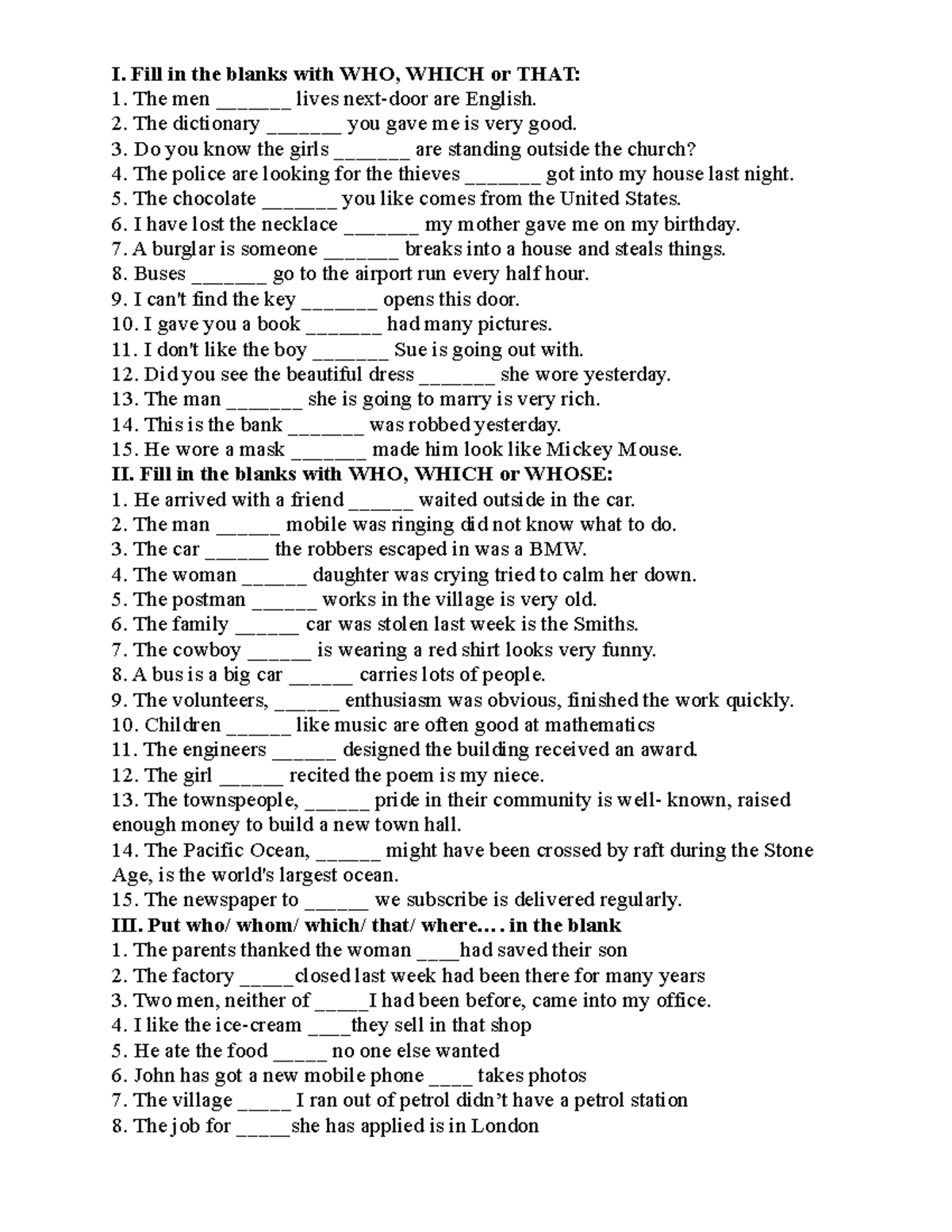 Relative Clauses Practice Exercises (ENG 101) - Studocu