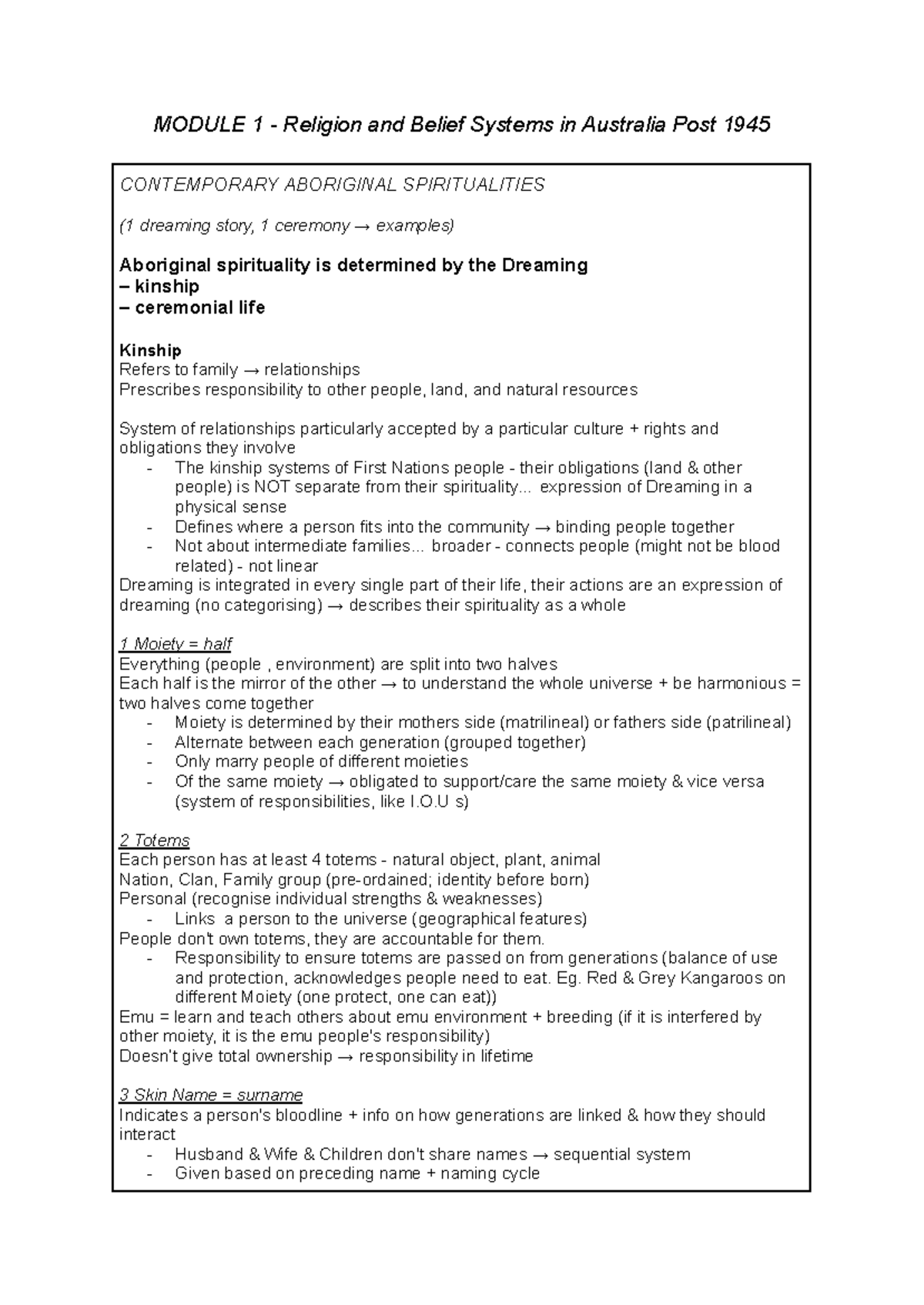 SOR 1 HSC Final Exam Summary - Religion & Belief Systems in Australia ...