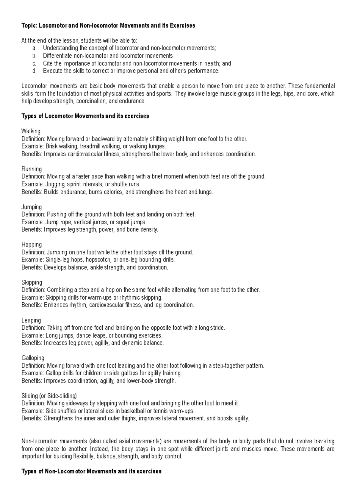 Types of Locomotor and Non-Locomotor Movements: Benefits and Exercises ...