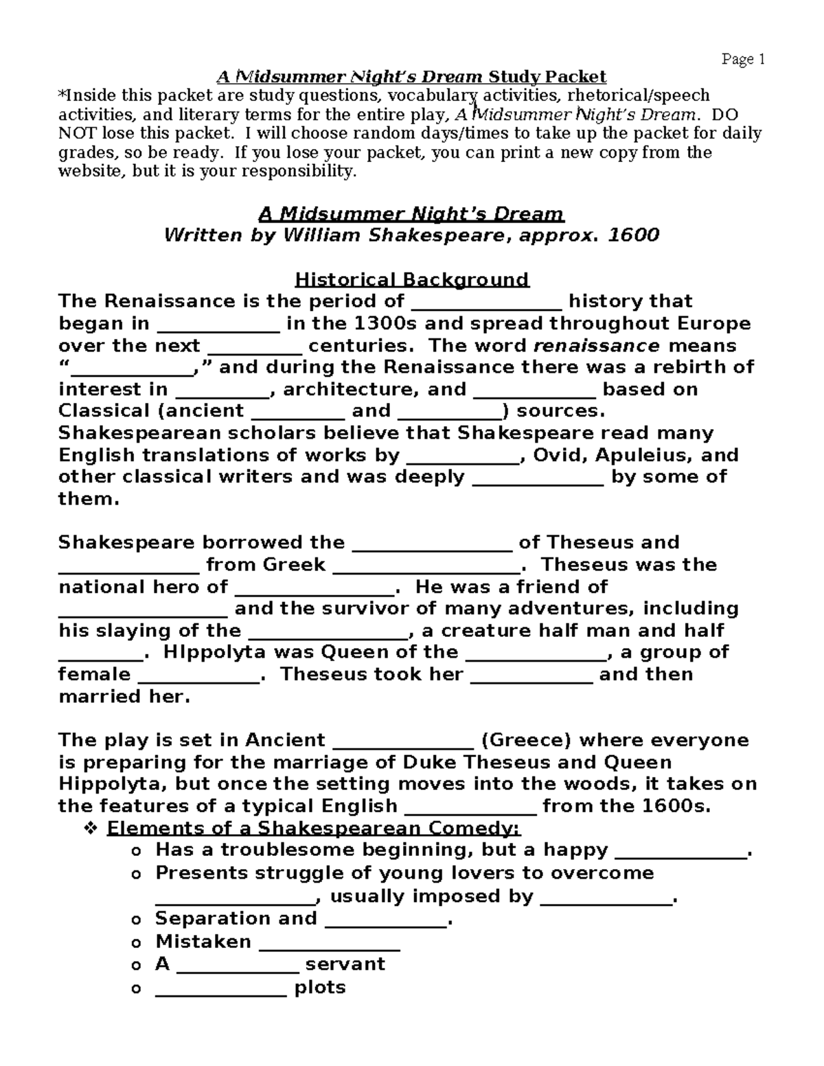 CP midsummer packett - MIDFIKJDMAISJ - A Midsummer Night’s Dream Study ...