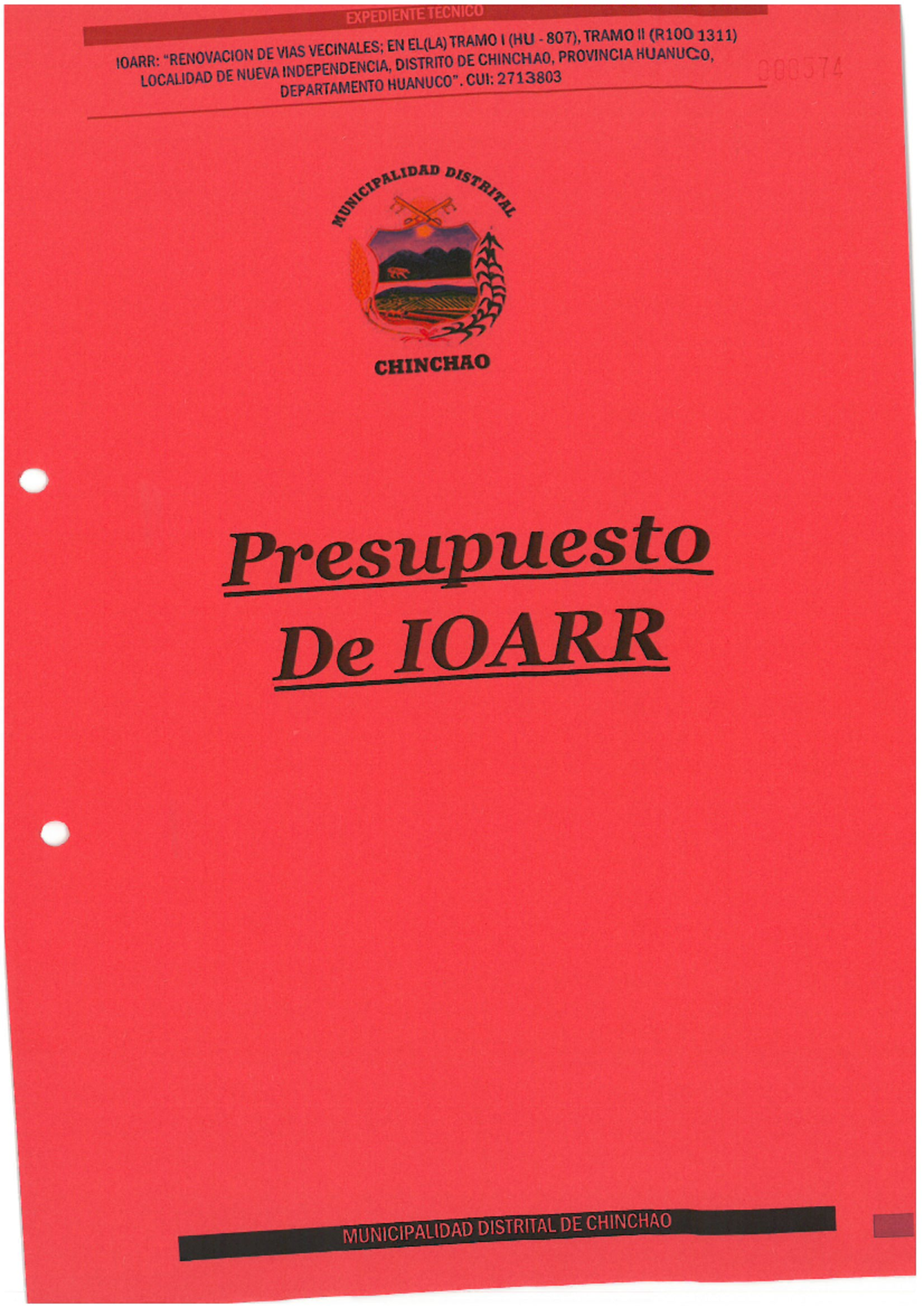 Memoria de Cálculo y Presupuesto de Vías (HU 807, R1001311) en Chinchao ...