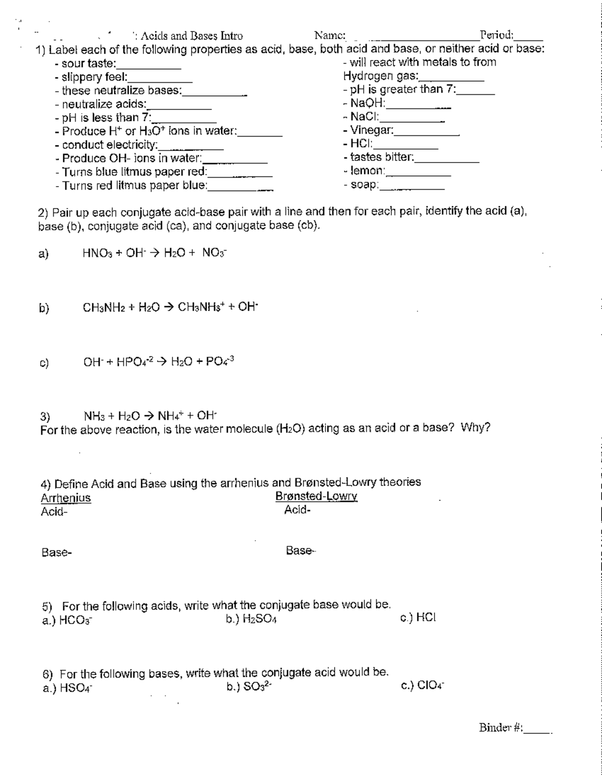 Acids and Bases Worksheet - Chemistry I - Studocu