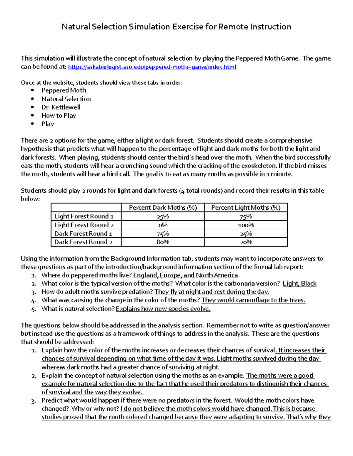Natural Selection Simulation - The game can be found at: - Studocu