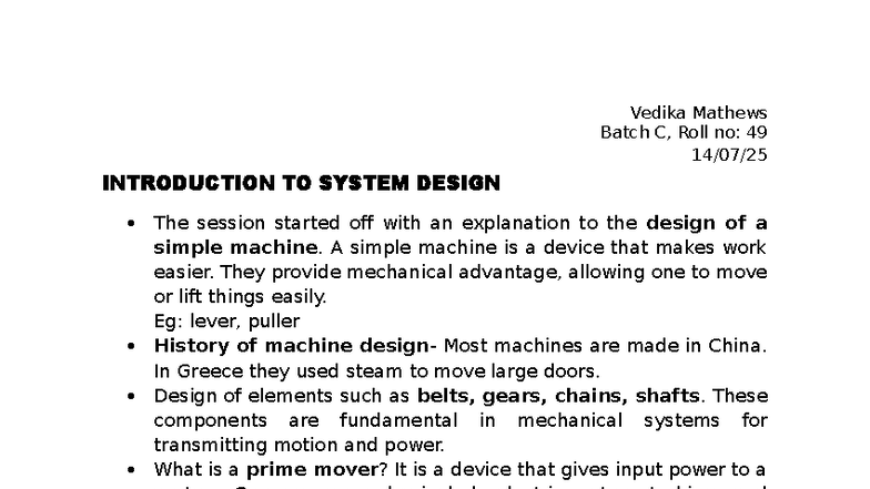 System Design Overview: Assignment 1 - Vedika Mathews, Batch C - Studocu