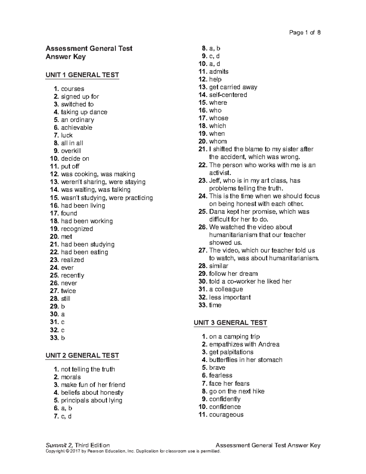 Summit 2, Third Edition Final Exam Answer Key - Studocu