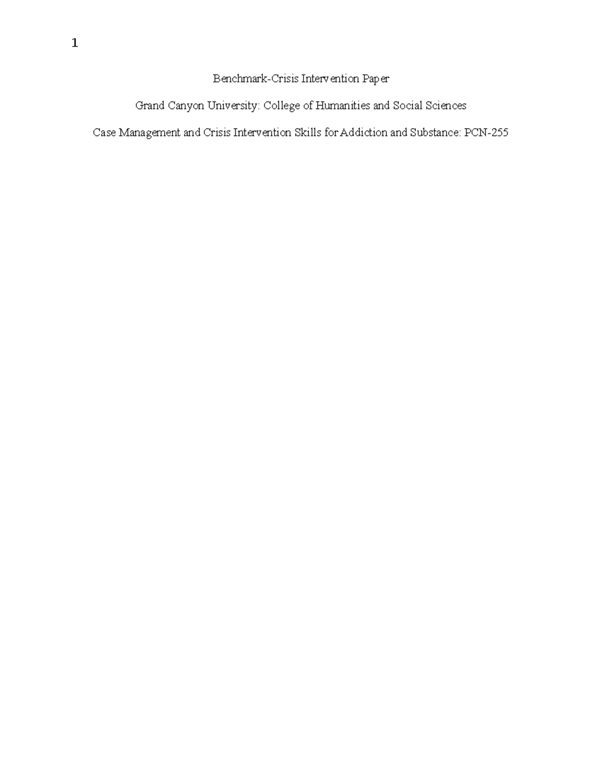 Crisis intervention paper - Benchmark-Crisis Intervention Paper Grand ...