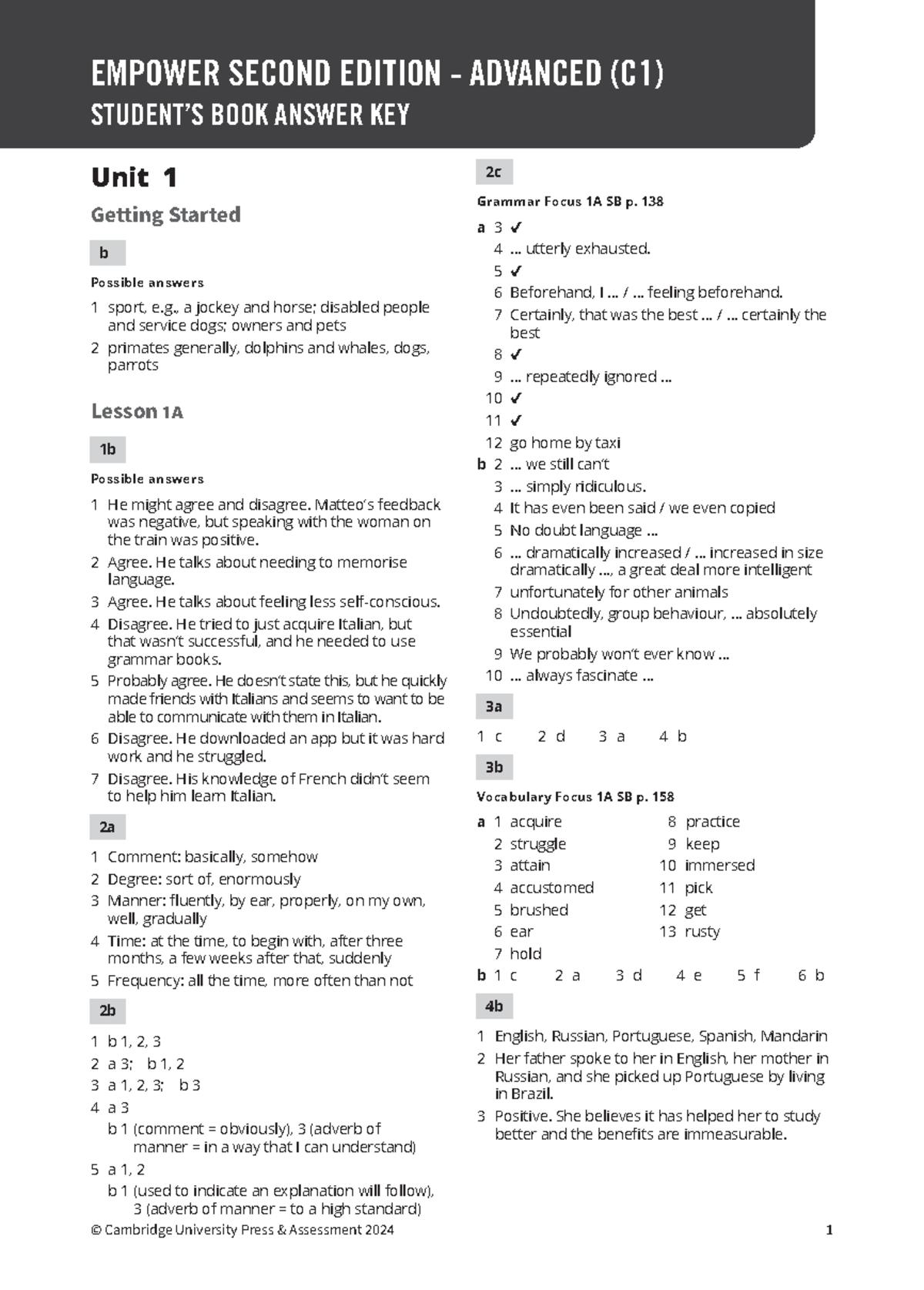 Empower Advanced (C1) Student's Book Answer Key & Lesson Overview - Studocu