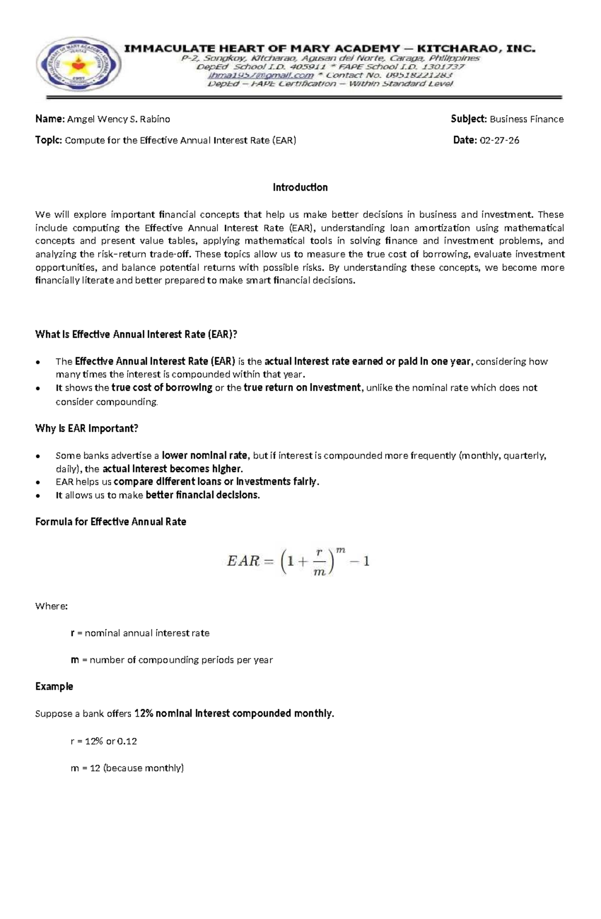 Business Finance: Effective Annual Interest Rate (EAR) Computation ...