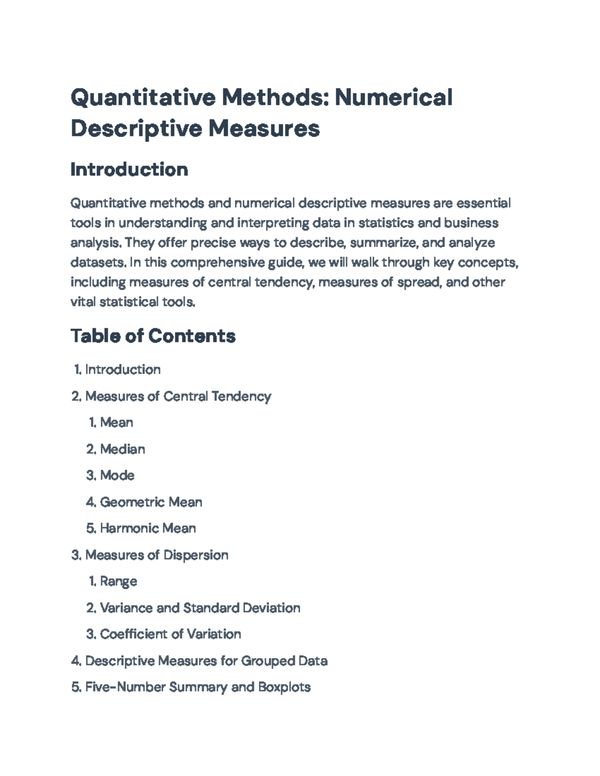 Quantitative Methods: Comprehensive Guide to Numerical Descriptive ...