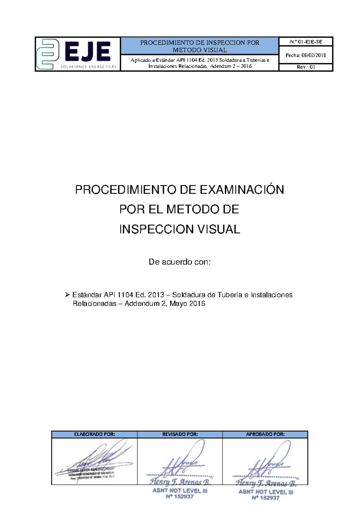 API 1104 - Procedimiento de Inspección Visual para Soldaduras - Studocu