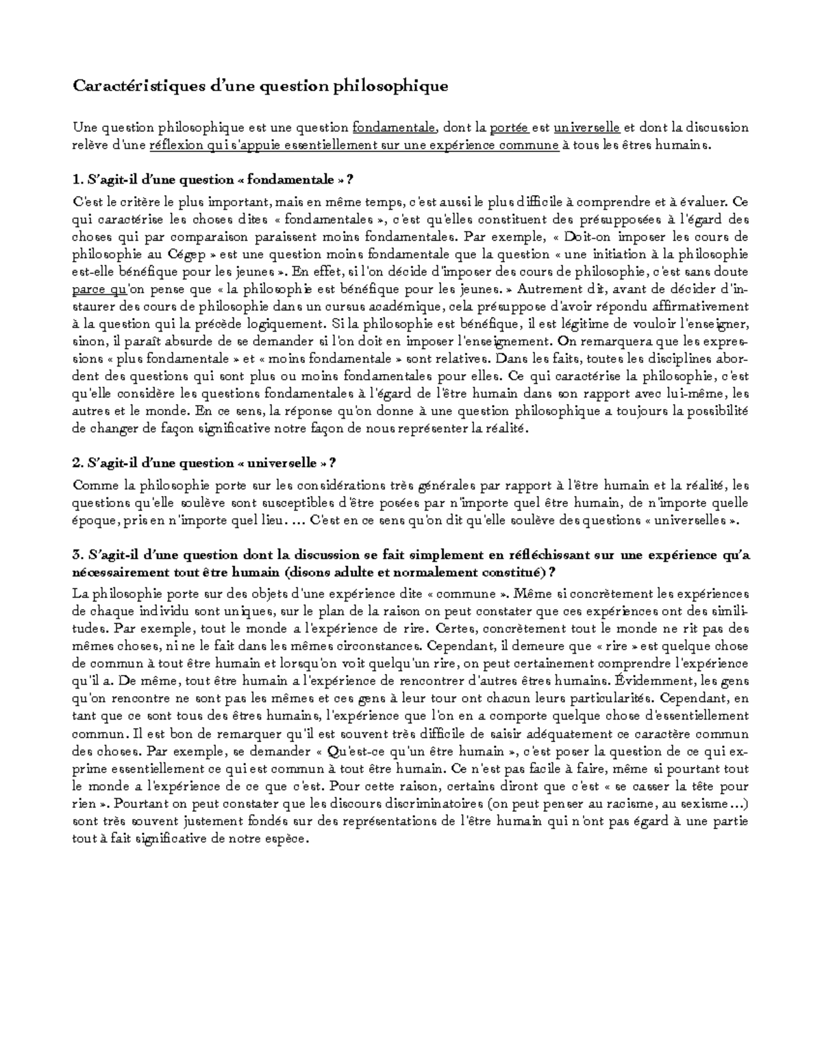 Caractéristiques d'une Question Philosophique - Cours de Philosophie ...