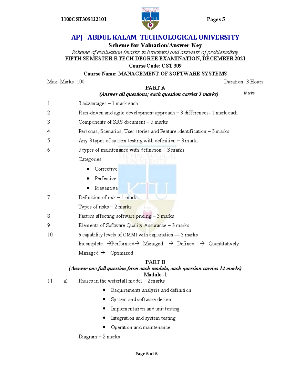 CST309 - Management of Software Systems - Valuation Scheme & Answer Key ...