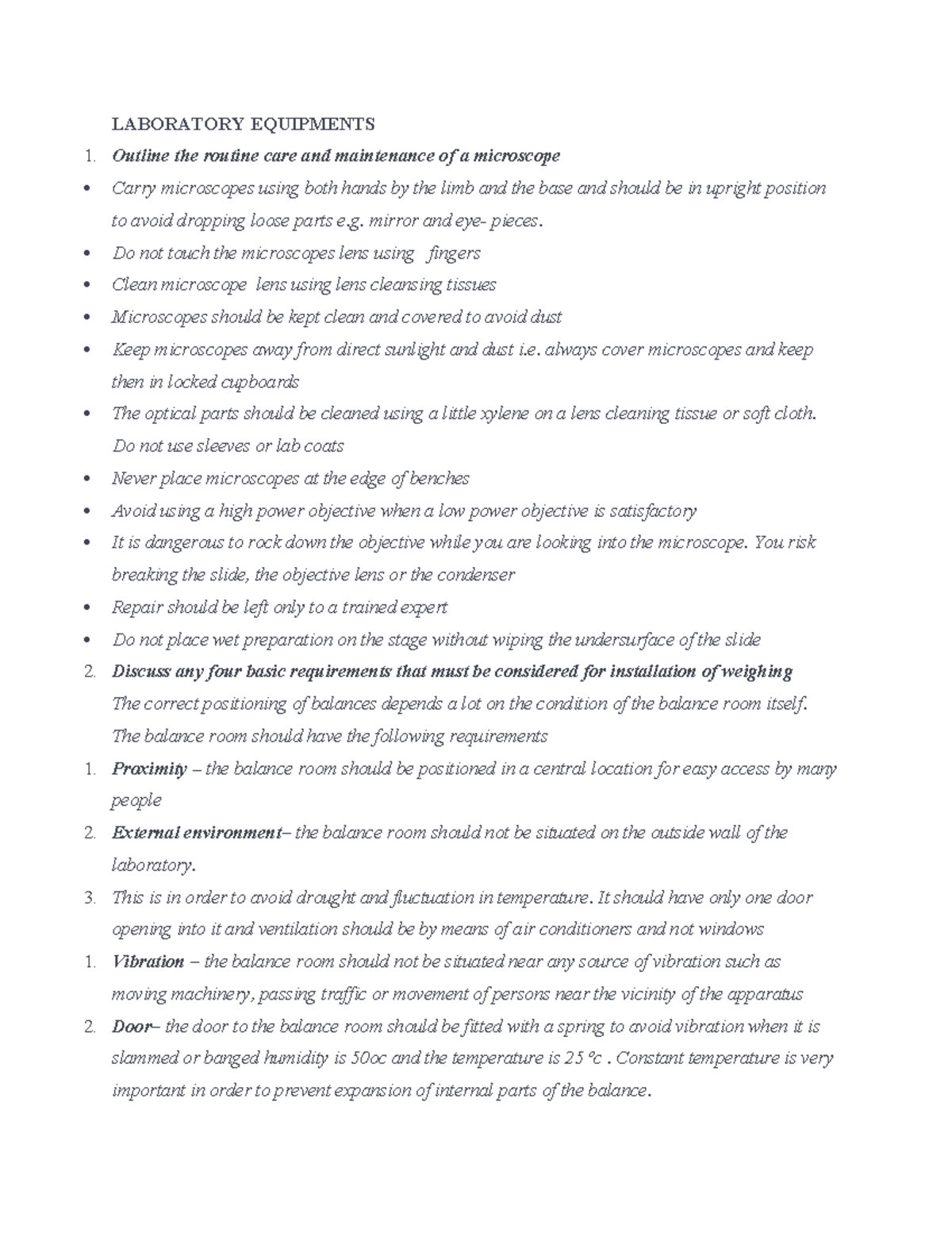 Laboratory Equipment Care and Maintenance: A Comprehensive Guide - Studocu