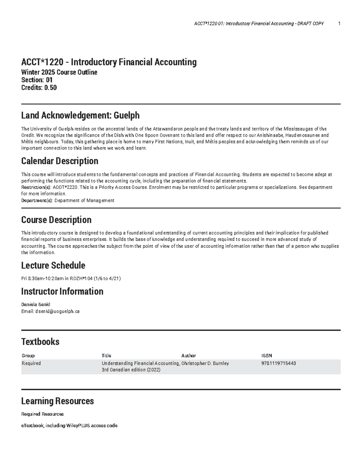 ACCT 1220 W25: Introductory Financial Accounting Course Outline - Studocu