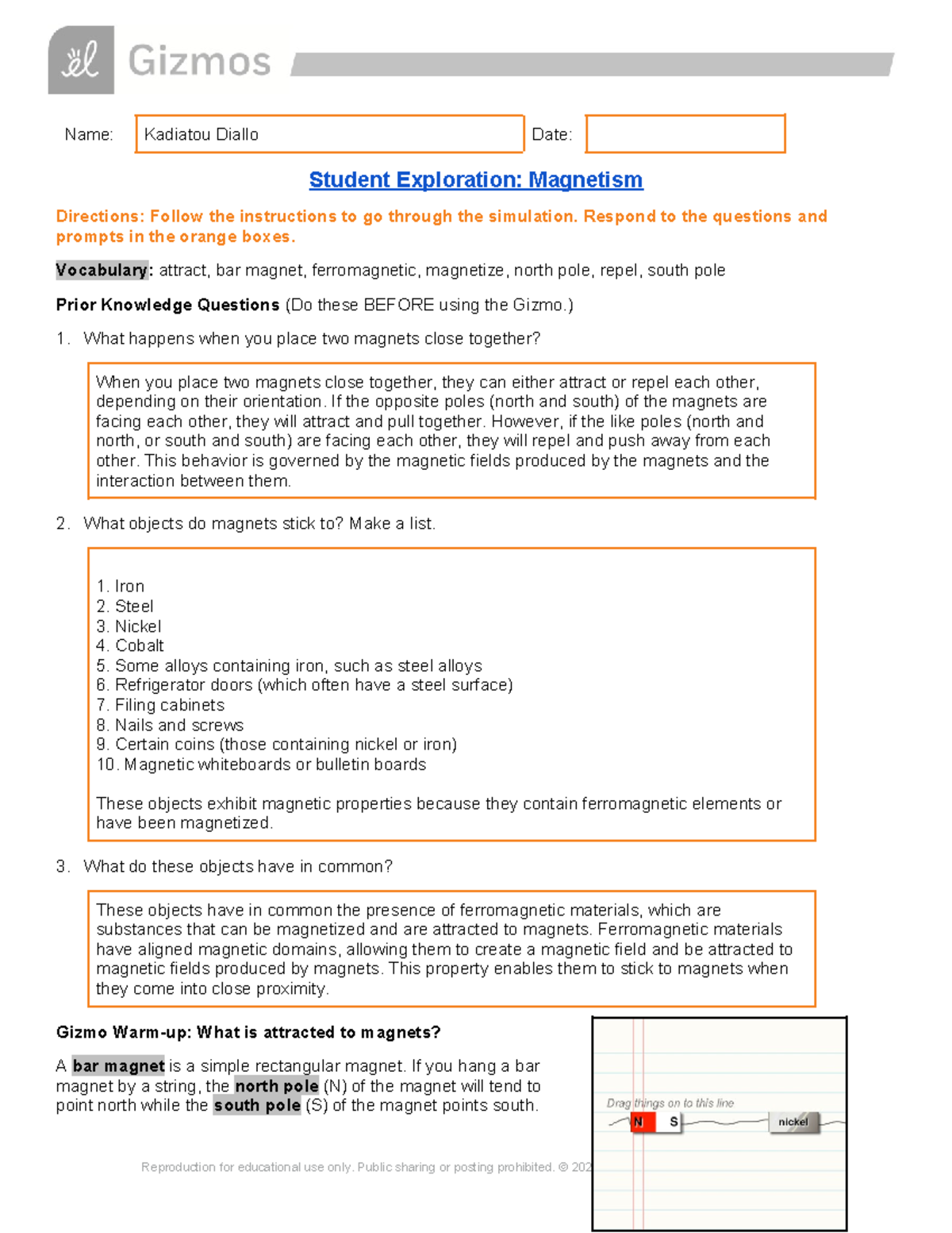 Student Exploration: Magnetism Gizmo Activity Guide - Studocu