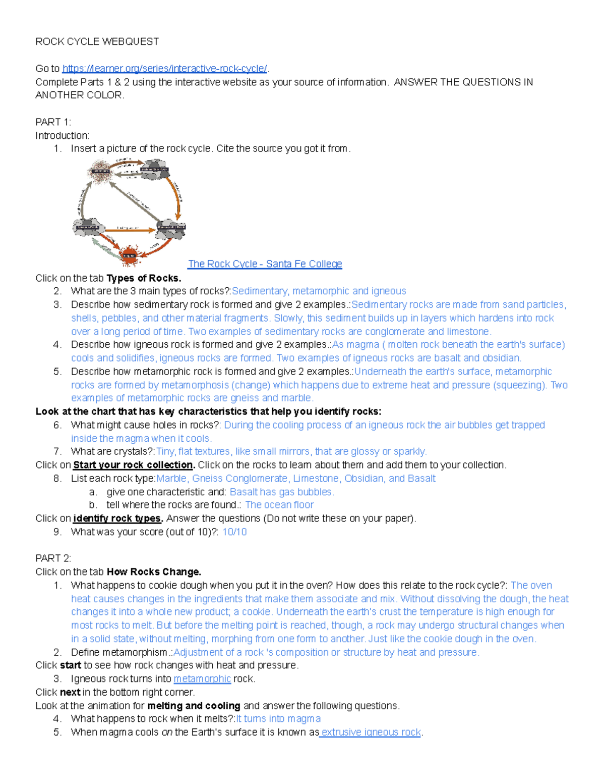 Rock Cycle Webquest - ROCK CYCLE WEBQUEST Go to learner/series ...