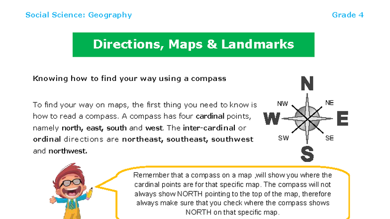 Social Science: Geography Grade 4 - Directions & Landmarks Guide - Studocu