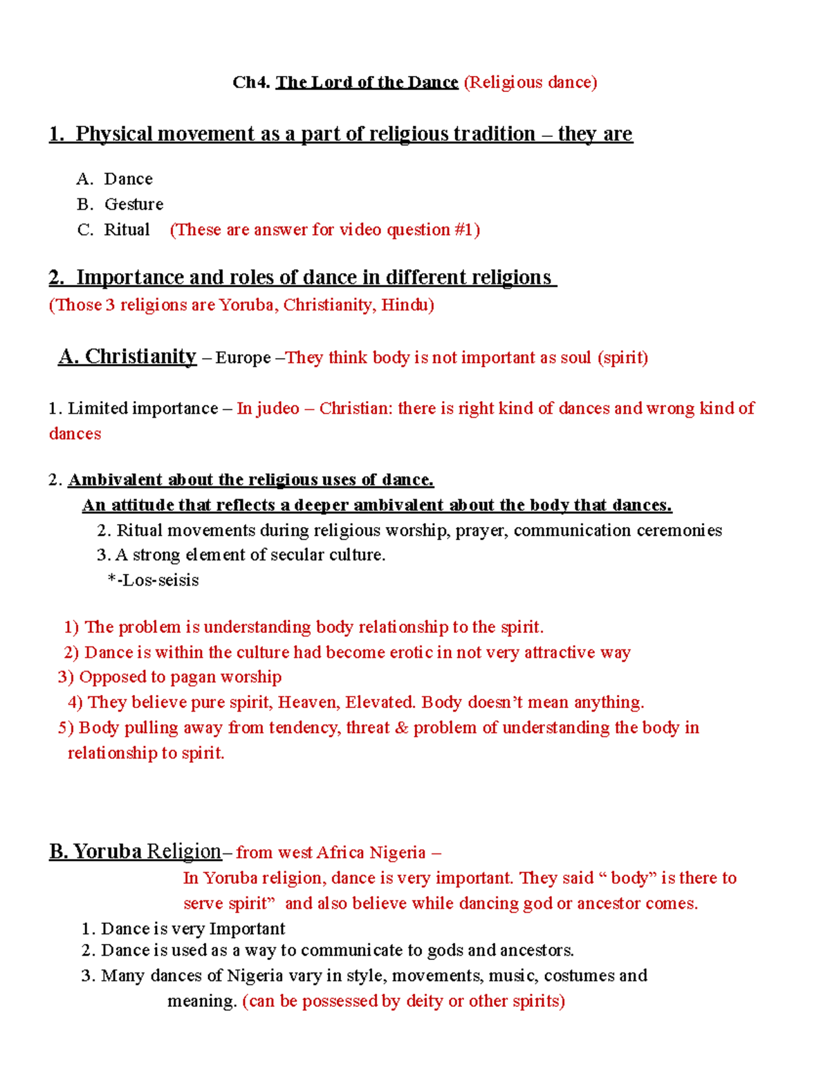 Ch4-3. The Role of Dance in Religious Traditions - Notes - Studocu