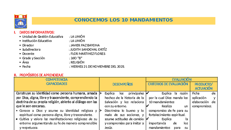 Conocemos los 10 Mandamientos - Clase de Religión 2do Grado - Studocu