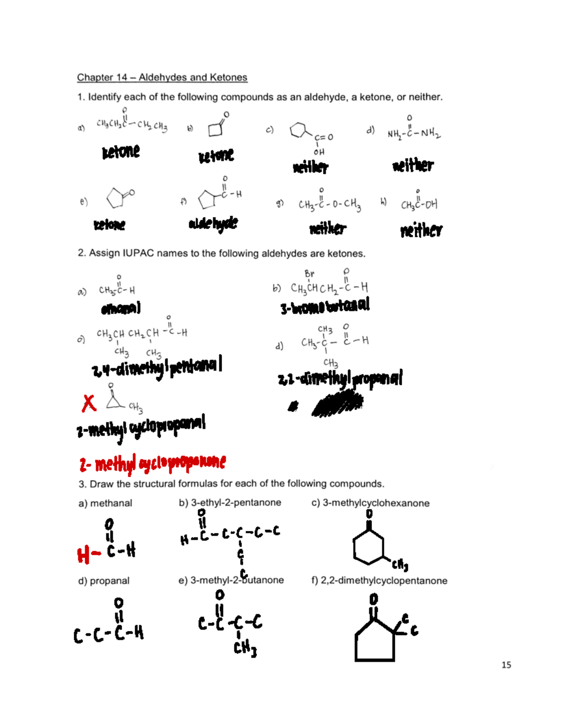 Chapter 14 Worksheet - Chapter 14 Aldehydes and Ketones 1. Identify ...