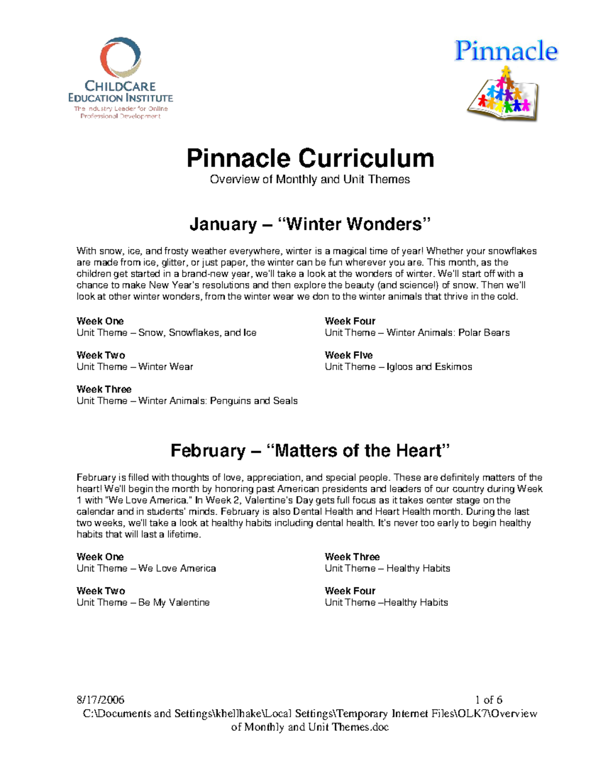 Pinnacle Curriculum Monthly Themes Overview: January to October - Studocu