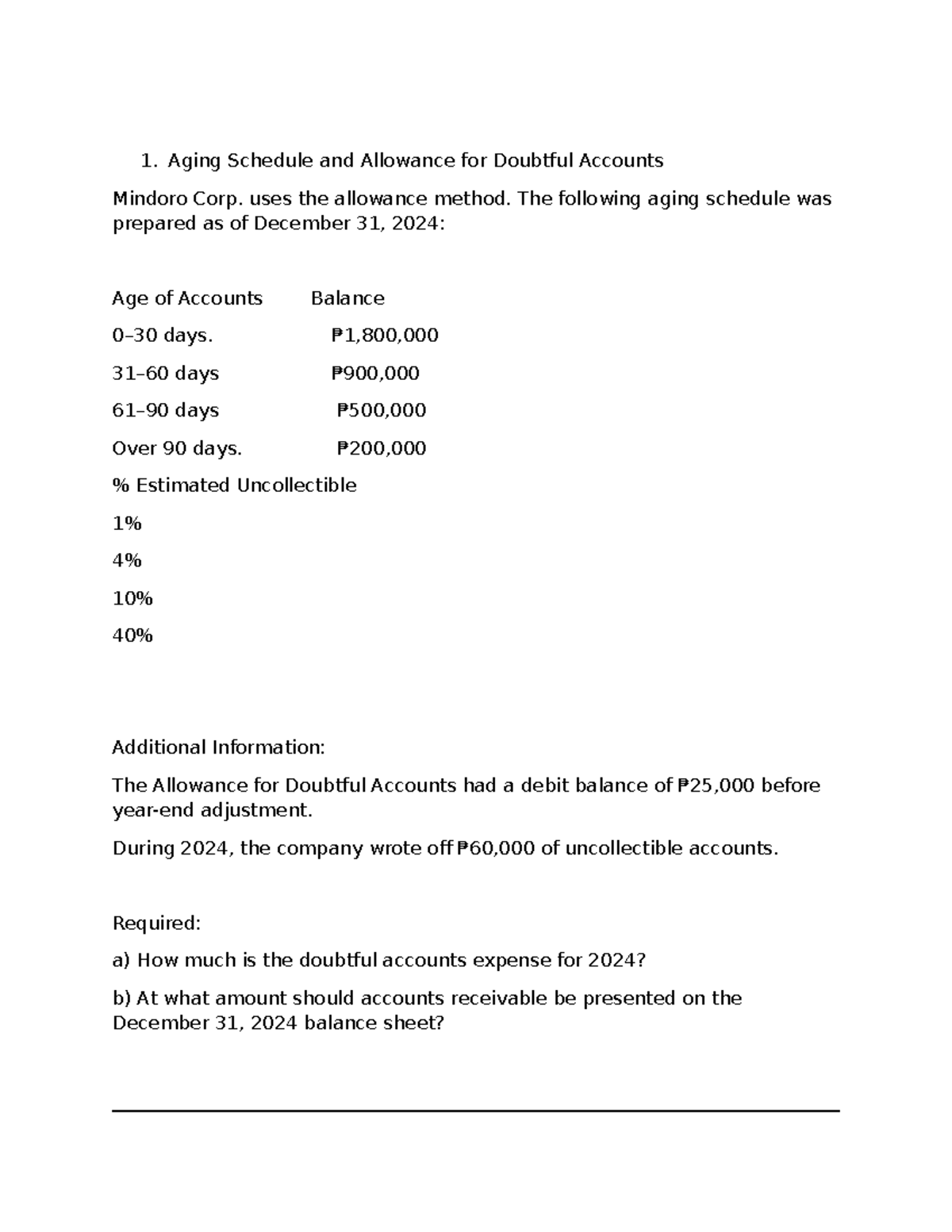 Aging Schedule & Allowance for Doubtful Accounts - ACC 101 - Studocu