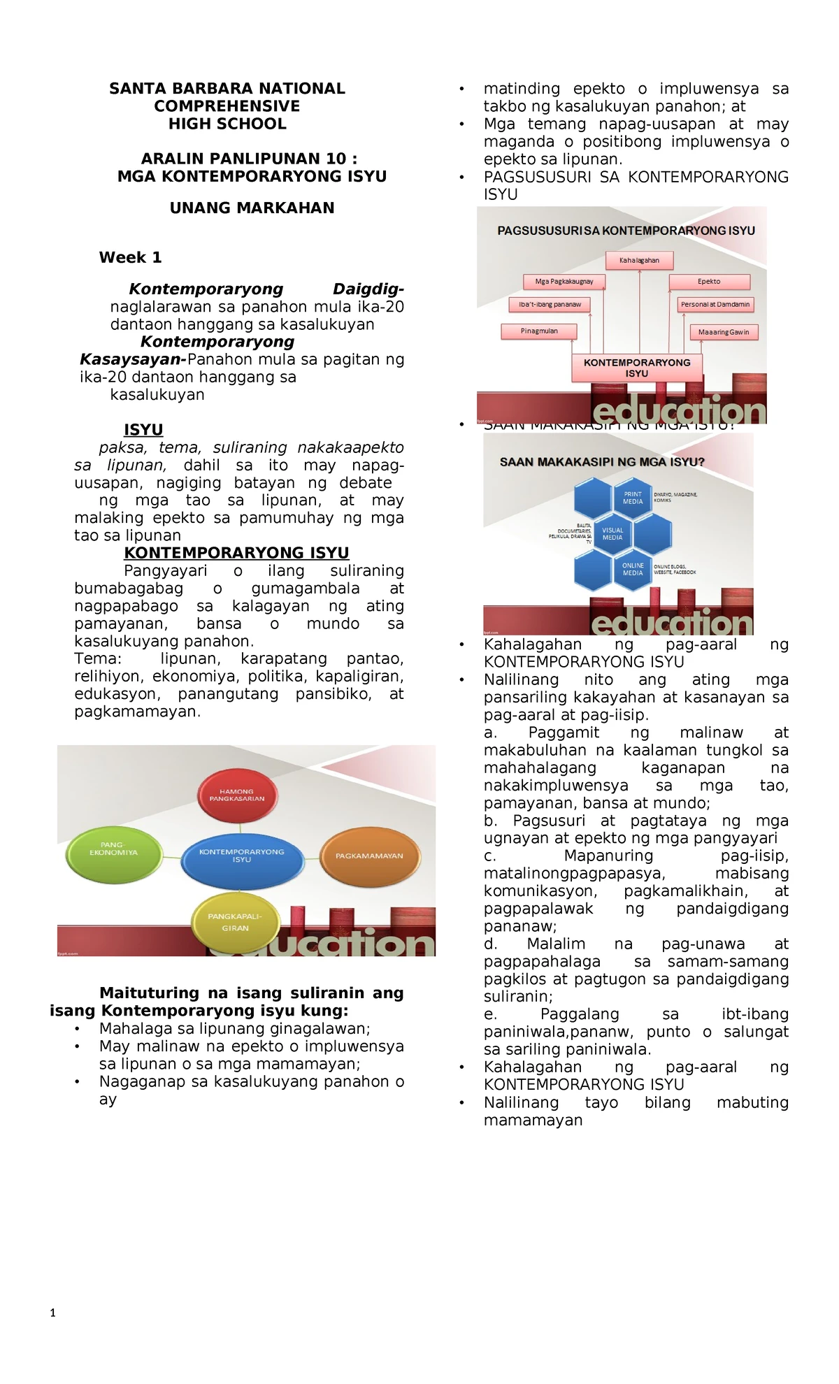 Grade 10 AP 1st Quarter: Mga Kontemporaryong Isyu sa Lipunan - Studocu