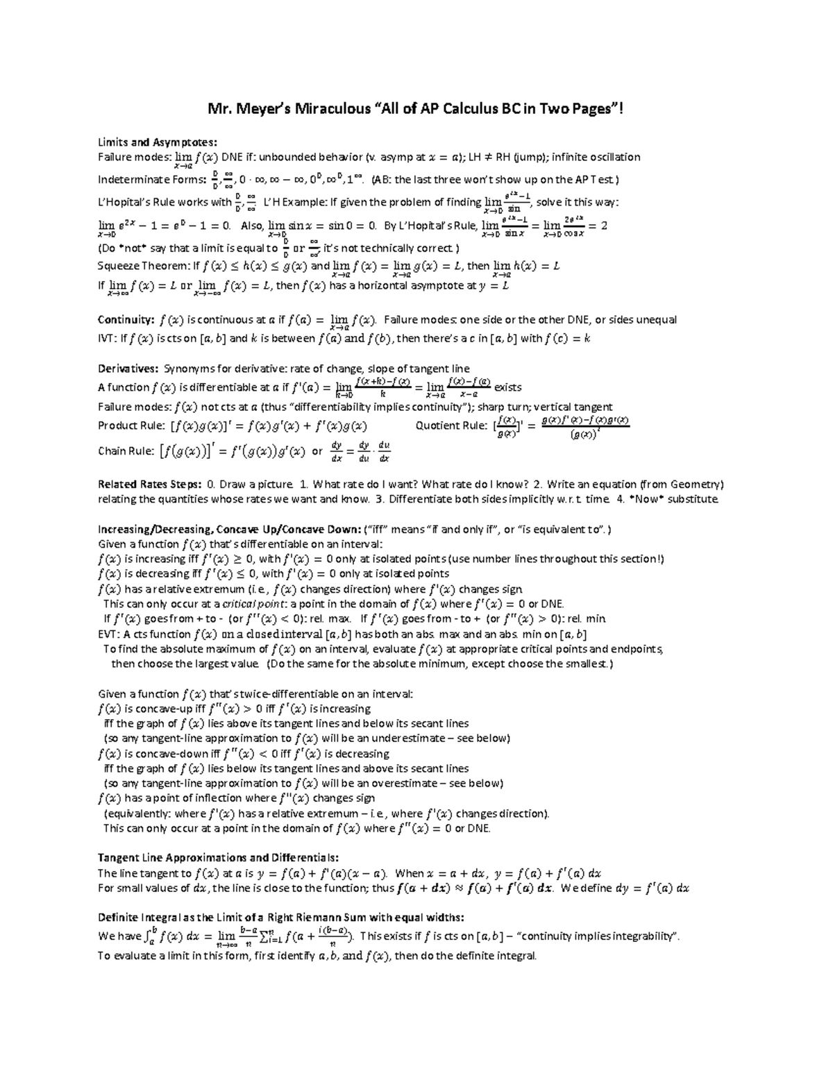 BC Calculus Review Guide: Essential Formulas and Tips for AP Exam - Studocu