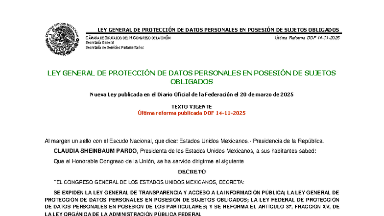 Ley General de Protección de Datos Personales en Posesión de Sujetos ...