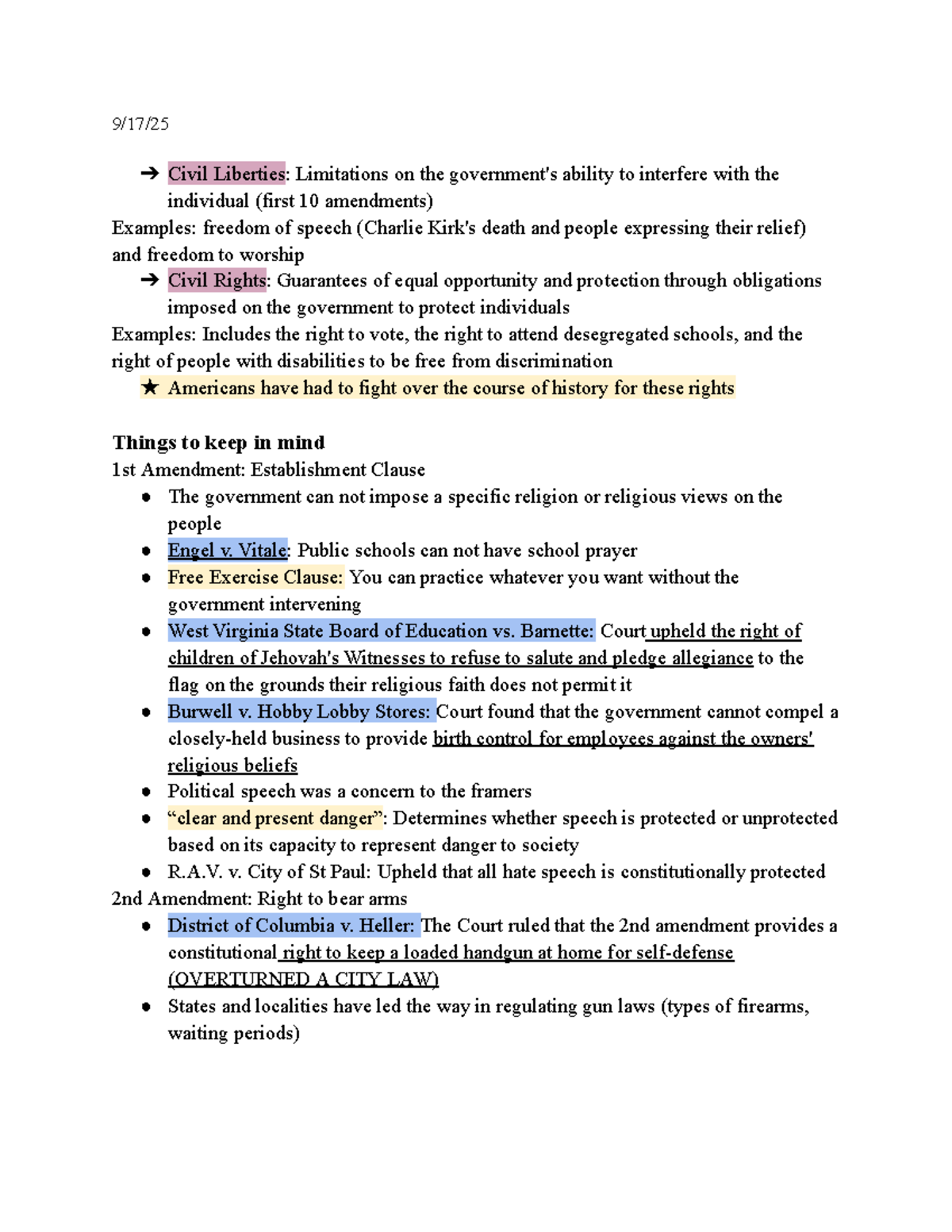 Civil Liberties and Rights: Overview of Amendments & Cases - Studocu