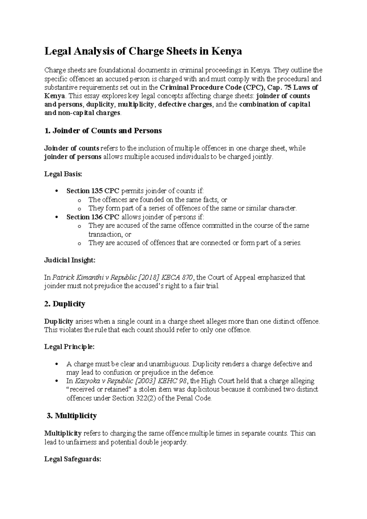 Legal Analysis of Charge Sheets in Kenya: Key Concepts & Issues - Studocu