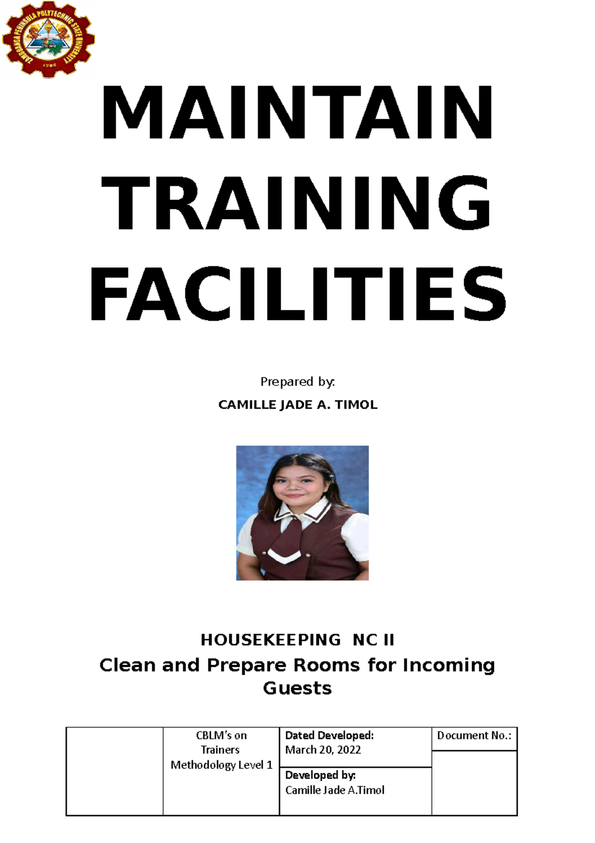 Housekeeping NC II: Maintain Training Facilities Guide - Studocu