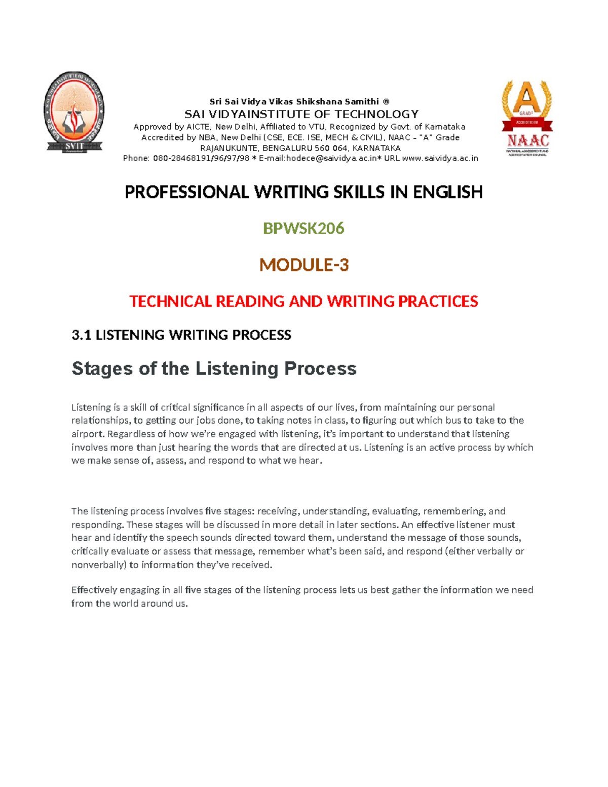 BPWSK 2nd SEM Module 3: Professional Writing Skills & Technical Reports ...