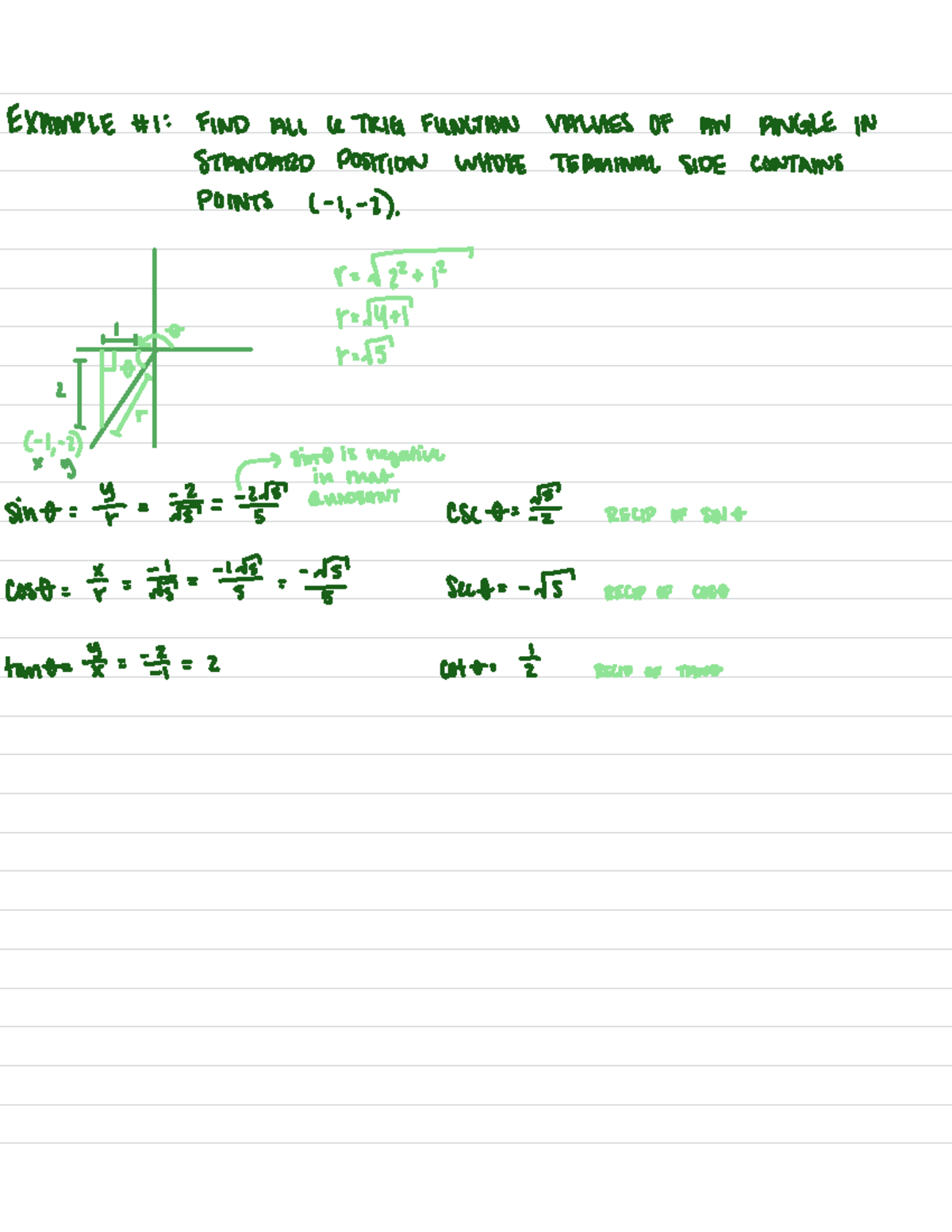 Trigonometric Functions Evaluation Notes for MAT 101 - Fall 2022 - Studocu