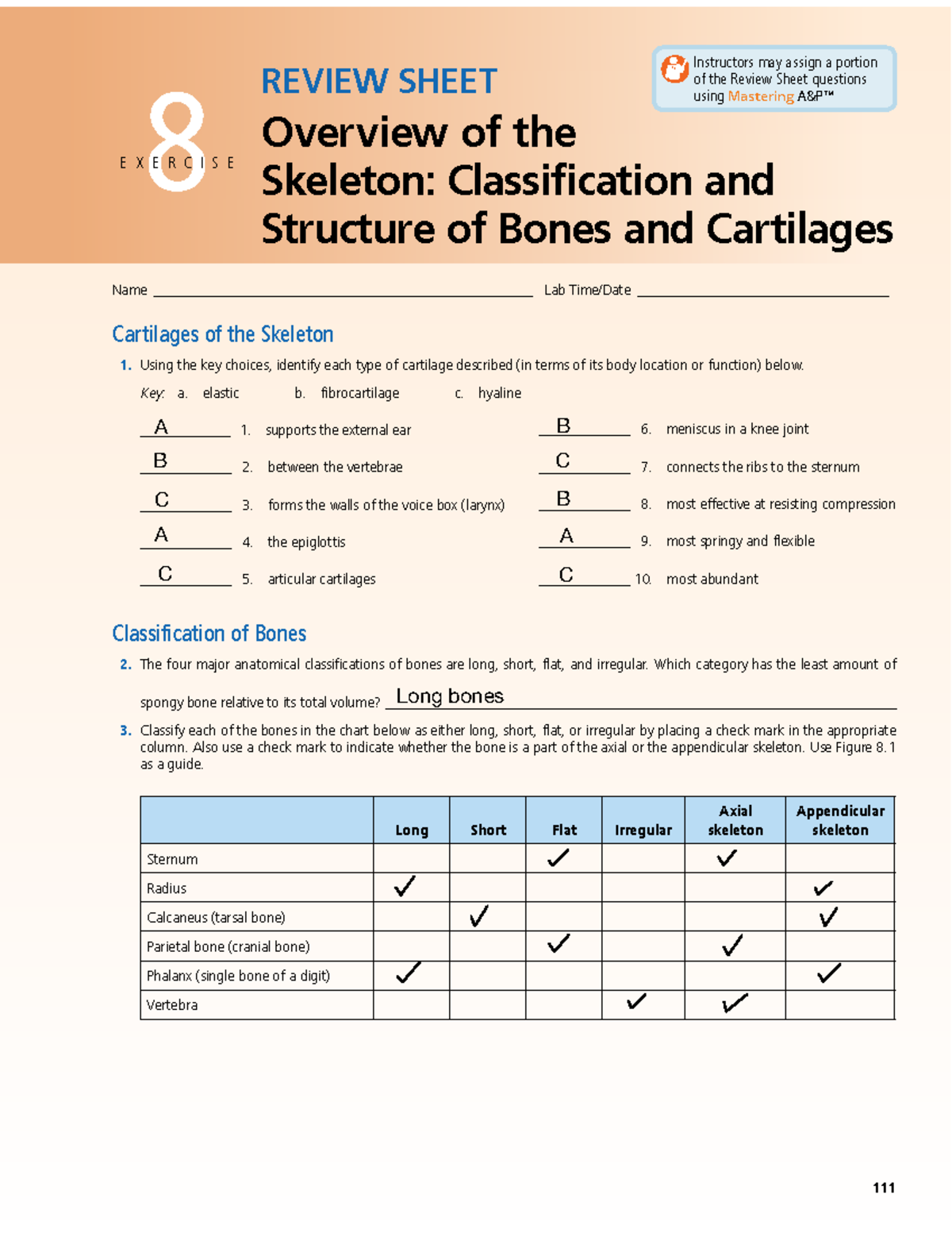 Lab Homework 9: Review Sheet on Skeleton Structure and Bone ...