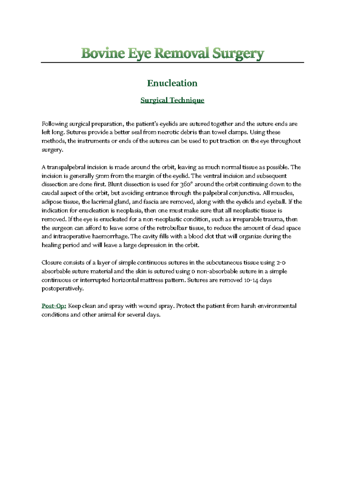 Bovine Eye Removal Surgery (Enucleation) Techniques - Studocu