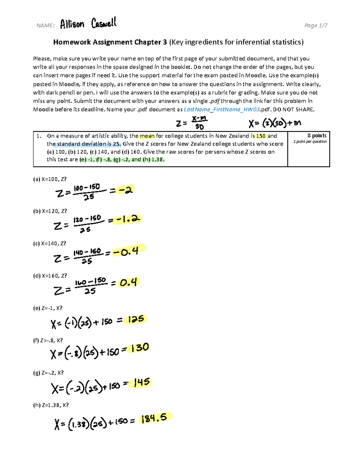 Homework Assignment CH3: Key Ingredients for Inferential Stats - Studocu