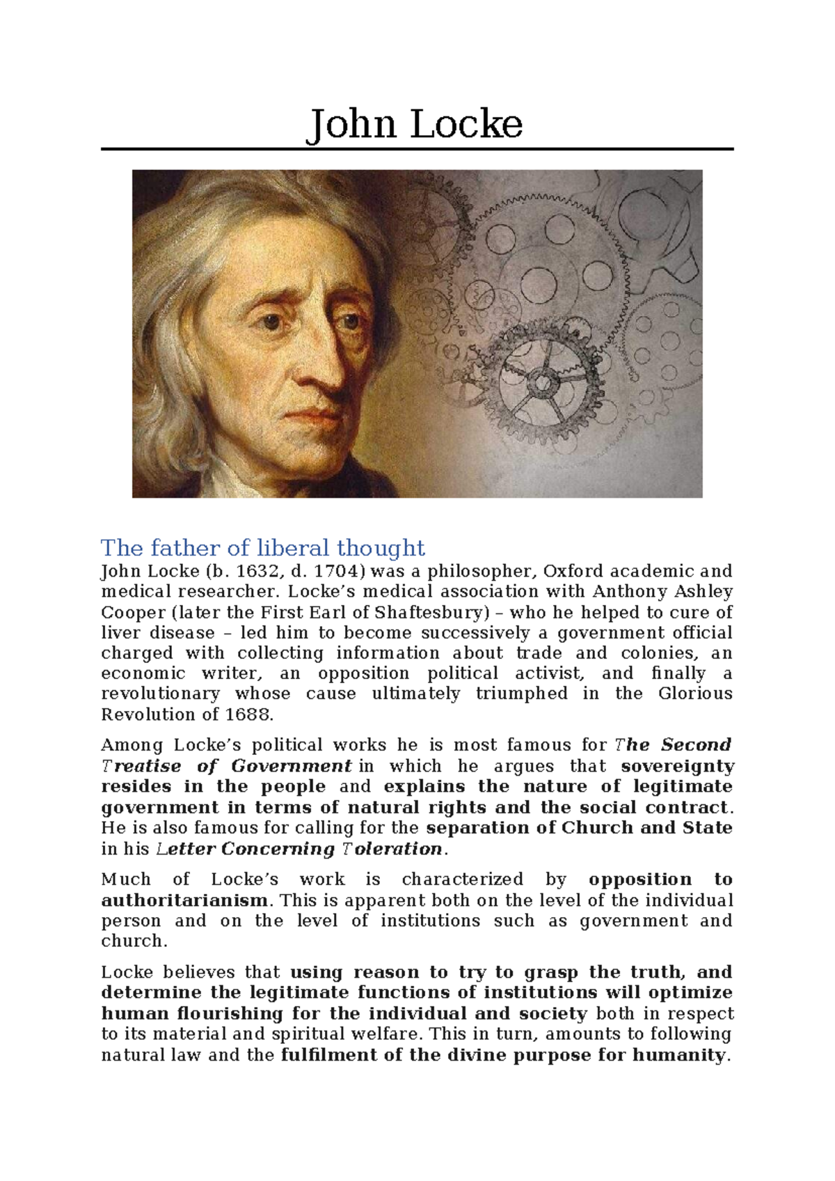 1. John Locke and his key works - filled - John Locke The father of ...