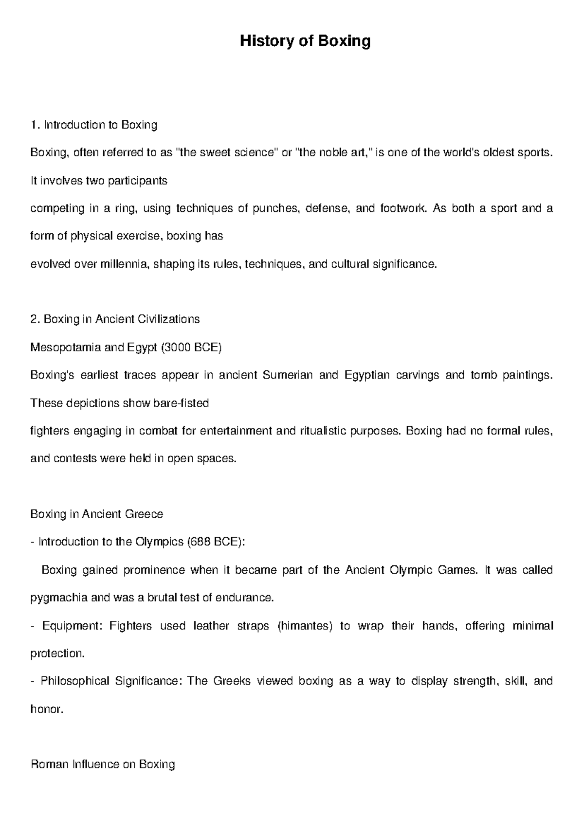 History of Boxing: Insights & Evolution - Class 12 Notes - Studocu