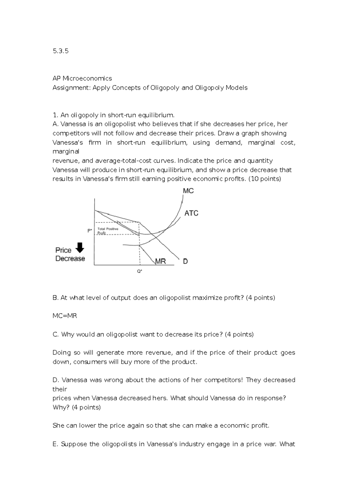 AP Microeconomics - Oligopoly Concepts & Models Assignment - Studocu