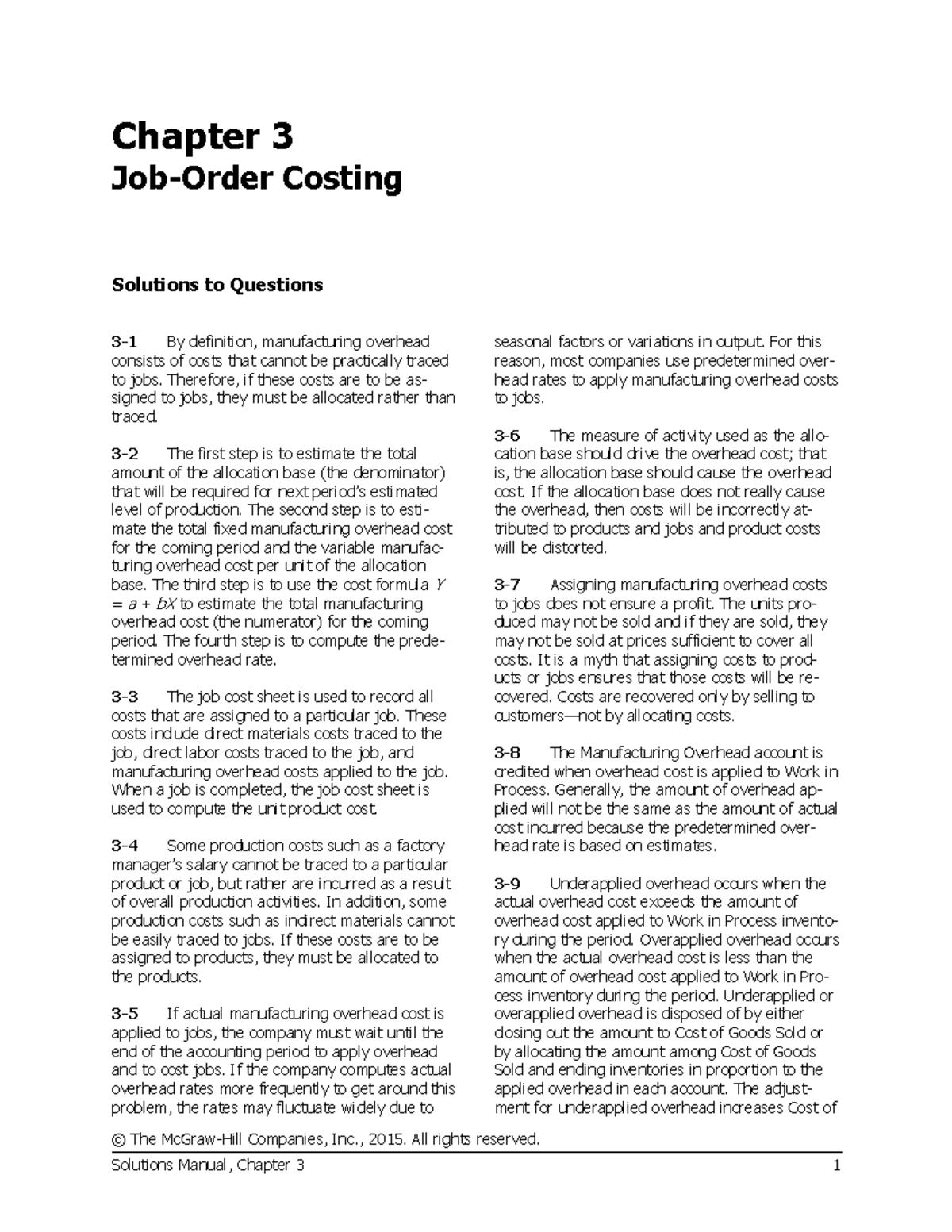 Managerial Accounting MGT 310: Chapter 3 Solutions Explained - Studocu