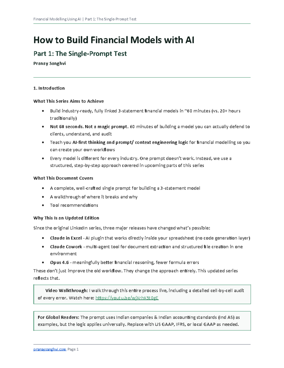 Financial Modelling Using AI: Part 1 - Single Prompt Test Guide - Studocu