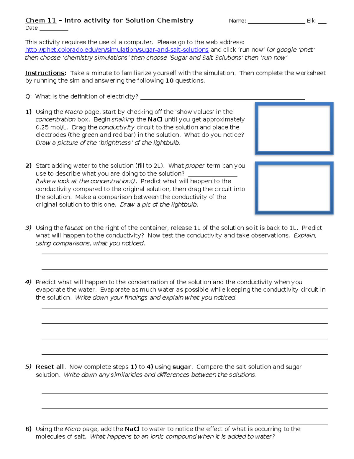 Activity - intro to solutions chem phet sim - Chem 11 – Intro activity ...