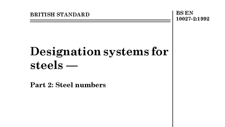 BS EN 10027-2:1992 - Designation Systems for Steels Part 2: Steel ...