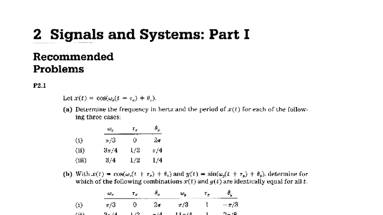 Signals and Systems: Part I Recommended Problems (02.SS-1) - Studocu