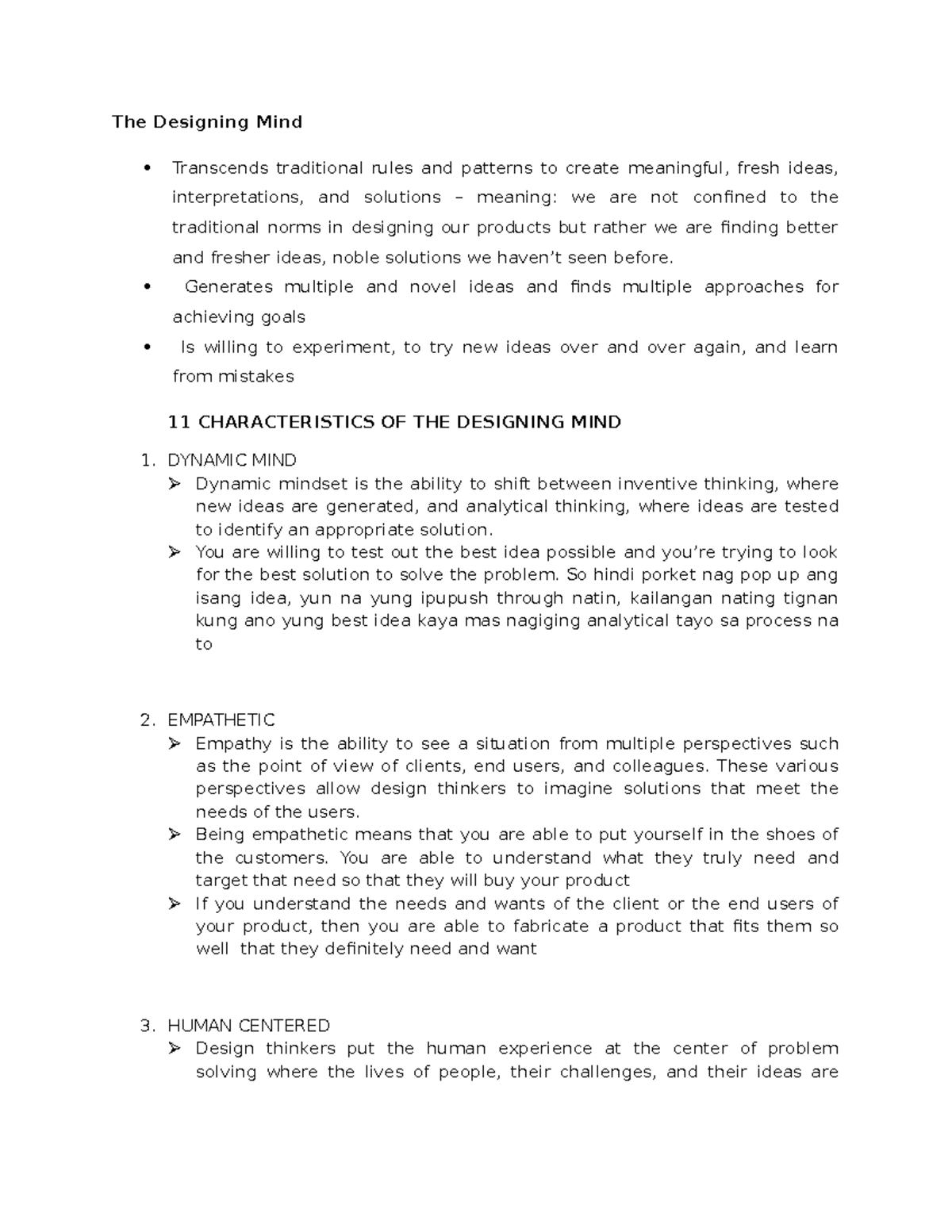 Key Characteristics - The Designing Mind Transcends traditional rules ...