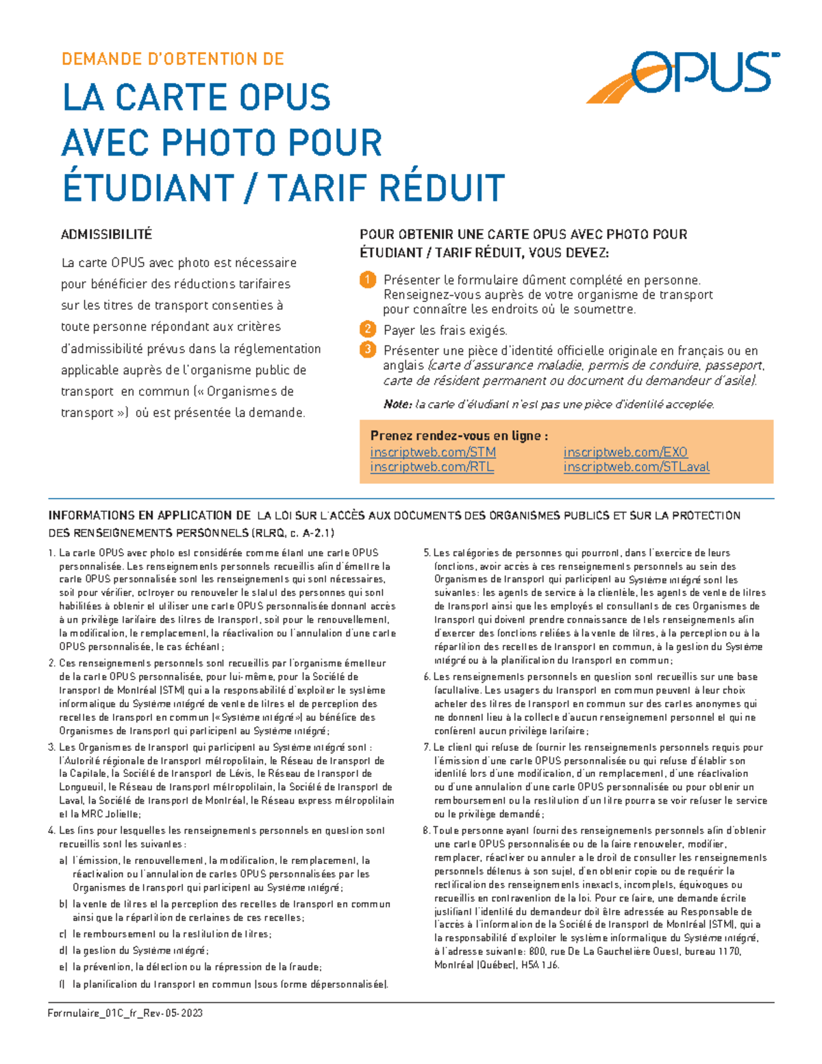 Demande de Carte OPUS Étudiant Tarif Réduit - Procédure et ...